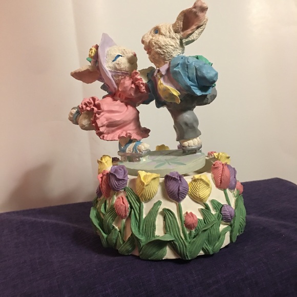 Holiday | Vintage Easter Music Box Easter Boy Girl Bunny Skating Home ...